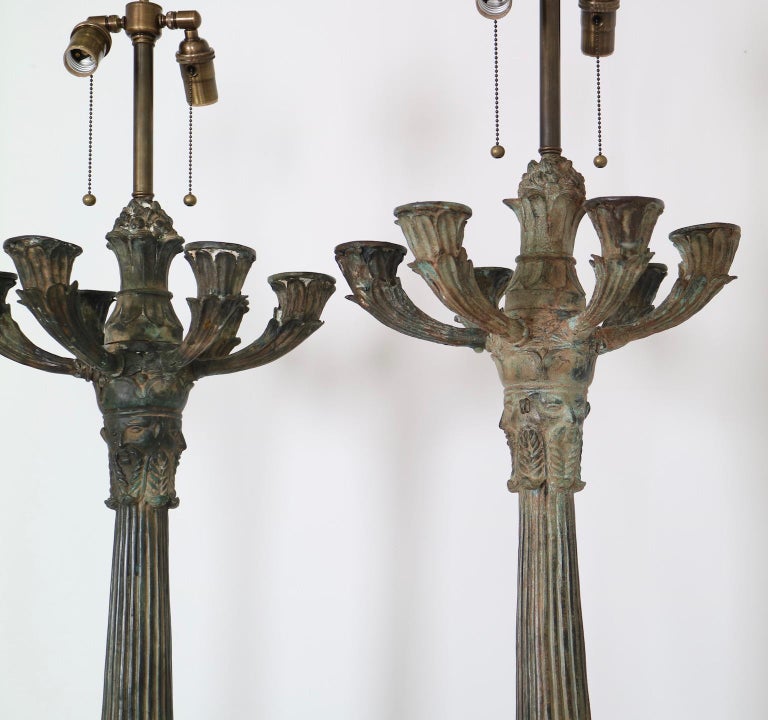 Hollywood Regency Verdigris Bronze Lamps at 1stDibs