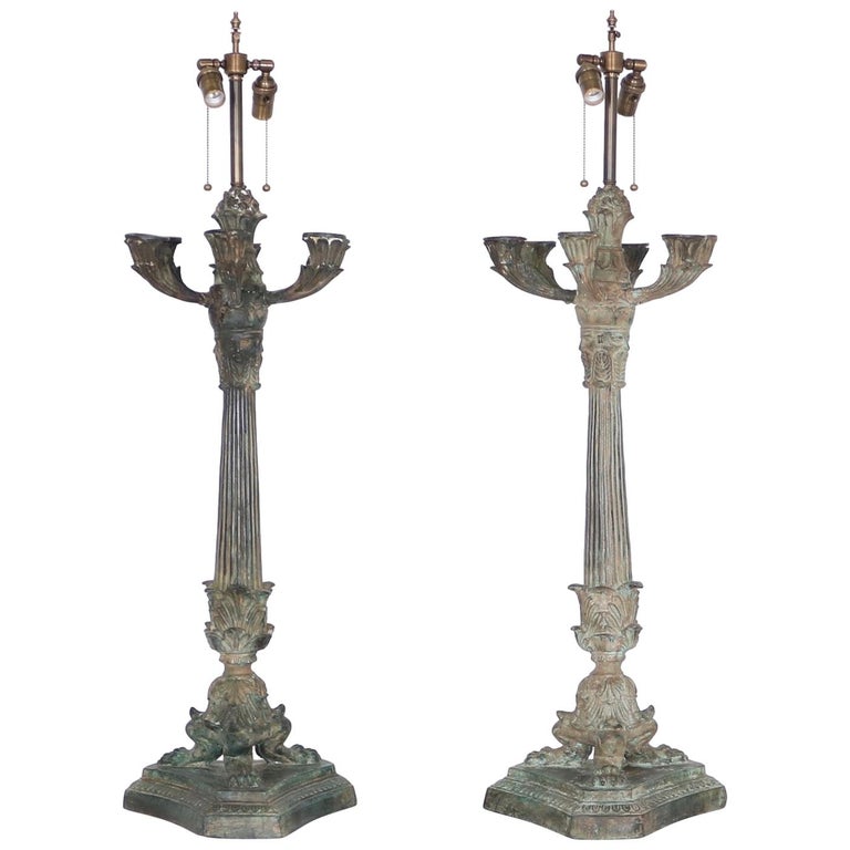 Hollywood Regency Verdigris Bronze Lamps at 1stDibs
