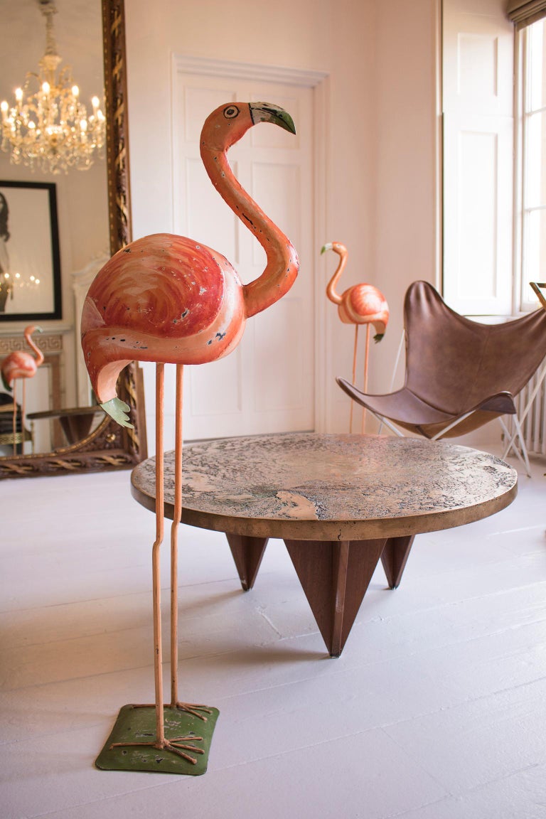 Hollywood Regency Vintage Flamingo Sculpture, Hand-Painted Metal Statue ...