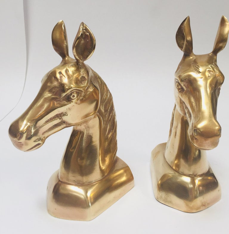 Hollywood Regency Vintage Polished Brass Sculptures of Horses Bust ...