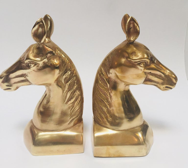 Hollywood Regency Vintage Polished Brass Sculptures of Horses Bust ...