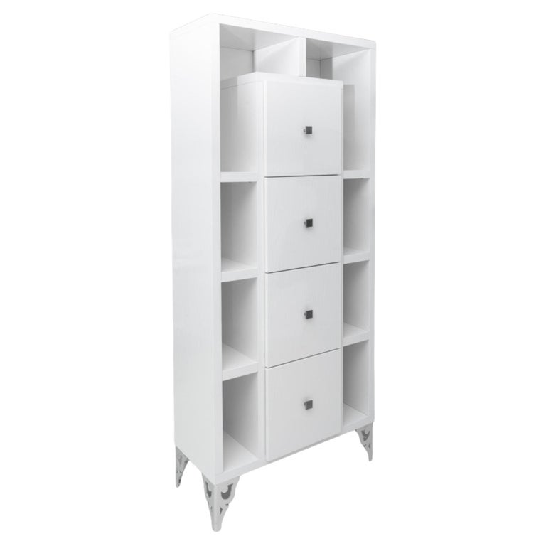 Hollywood Regency White Lacquered Cabinet For Sale at 1stDibs