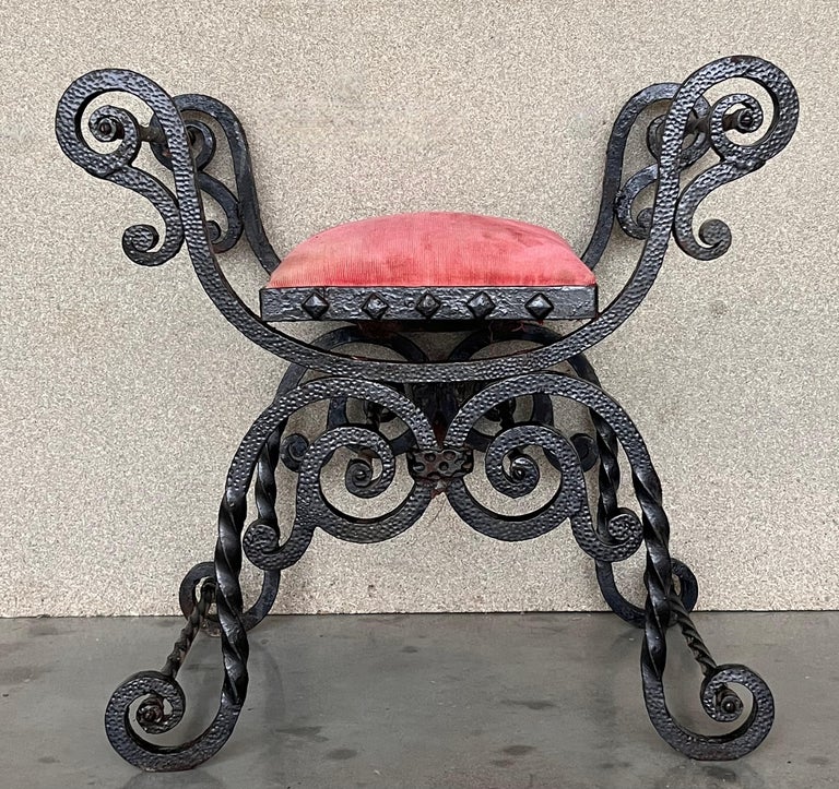 Hollywood Regency Wrought Iron Curule Bench, Savonarola, Throne For ...