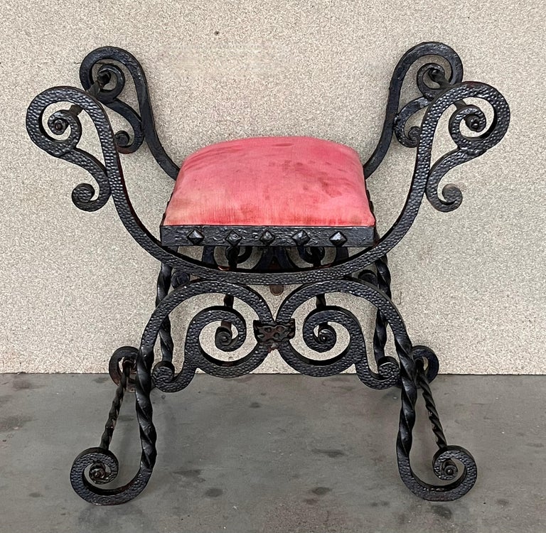 Hollywood Regency Wrought Iron Curule Bench, Savonarola, Throne For ...