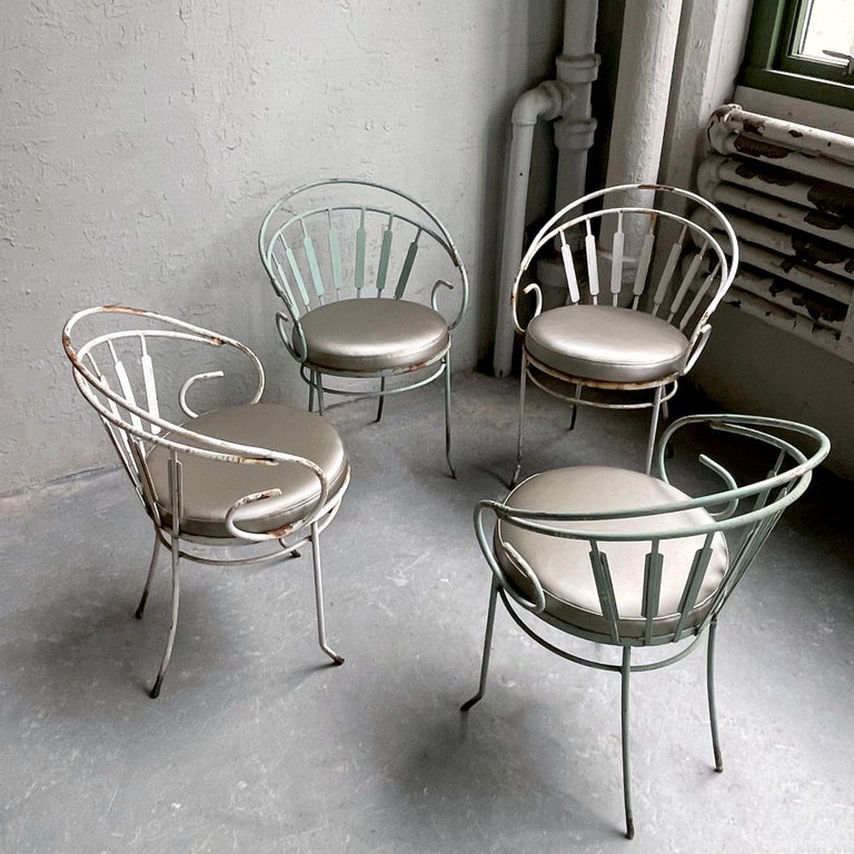 Hollywood Regency Wrought Iron Garden Chair Set For Sale at 1stDibs