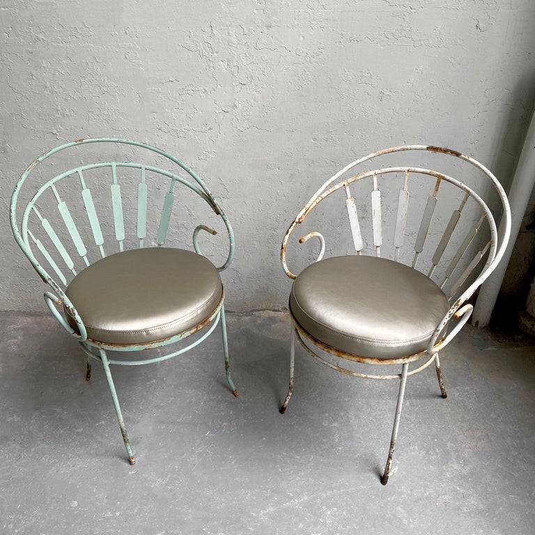 Hollywood Regency Wrought Iron Garden Chair Set For Sale at 1stDibs