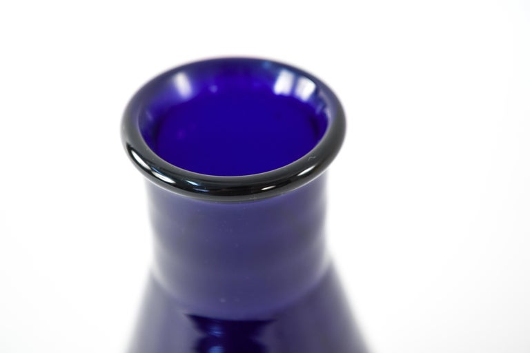 Holmegaard Blue Glass Danish Midcentury Vase For Sale at 1stDibs