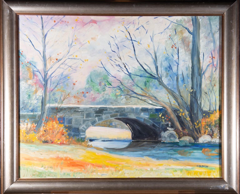 Holovin - Holovin - 20th Century Oil, Autumn Bridge For Sale at 1stDibs