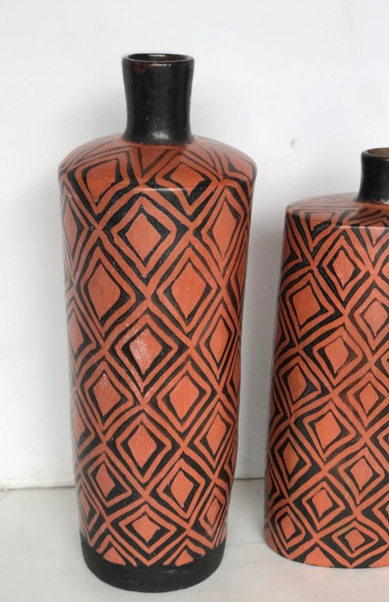 Honduran Smoke Stenciled Geometric Ceramic Vessels at 1stDibs