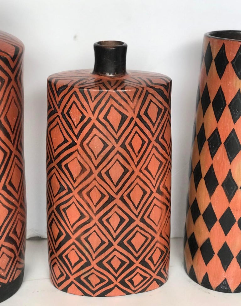 Honduran Smoke Stenciled Geometric Ceramic Vessels at 1stDibs
