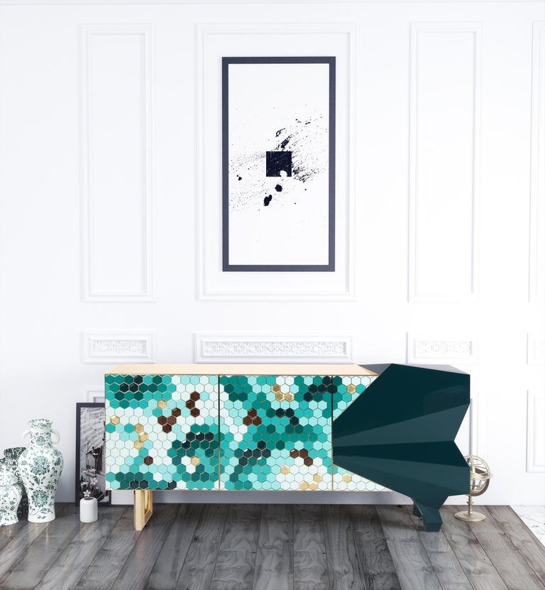 Honeycomb Blue Sideboard Royal Stranger For Sale at 1stDibs