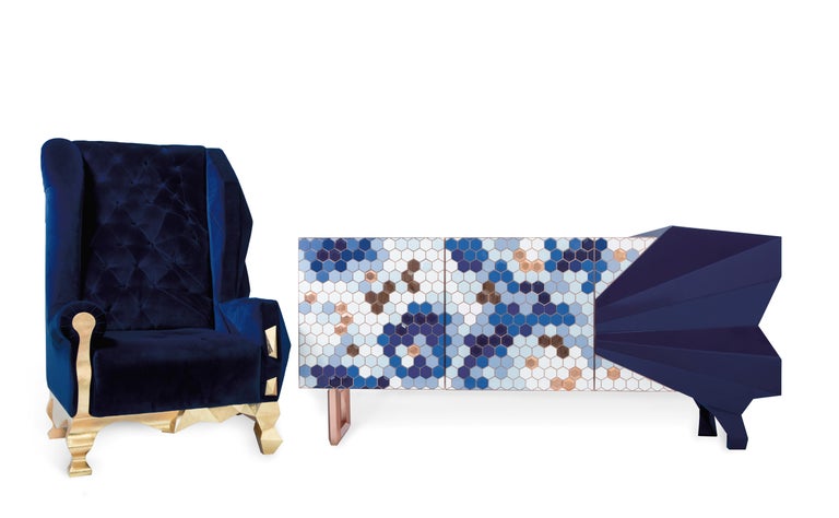 Honeycomb Blue Sideboard Royal Stranger For Sale at 1stDibs