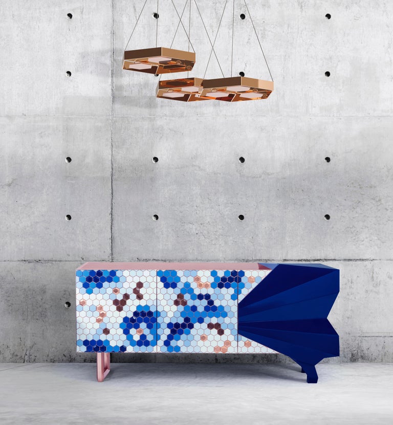Honeycomb Blue Sideboard Royal Stranger For Sale at 1stDibs