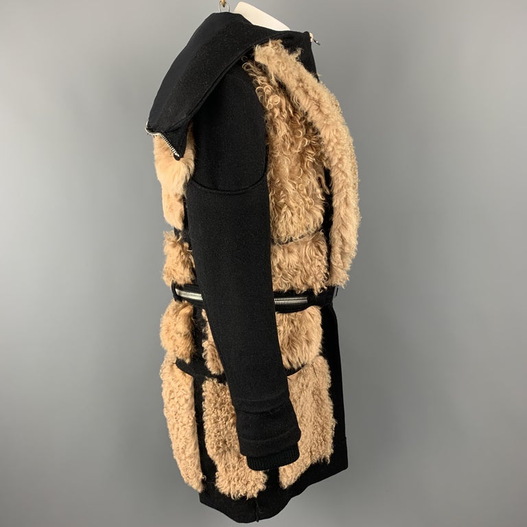 HOOD BY AIR Size 36 Black and Tan Fur Panel Layer Hooded Coat at 1stDibs