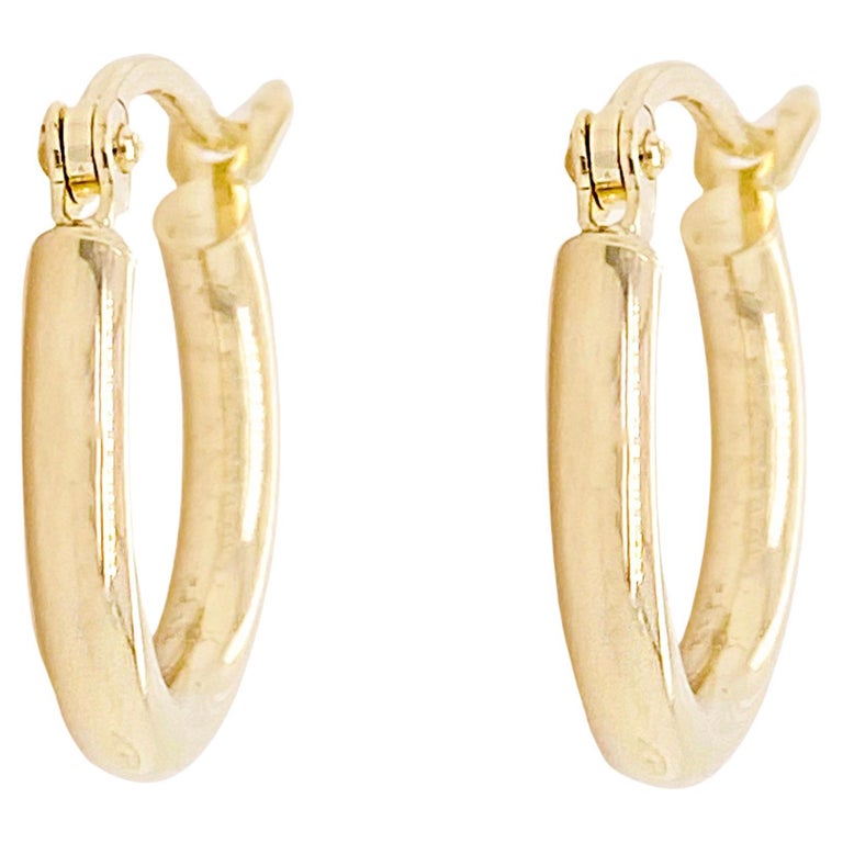 Hoop Earrings, Polished Yellow Gold, Wide Hollow Tube, Hinge Clasp For ...
