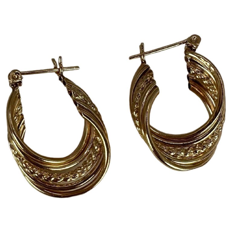 Hoop Earrings Braided 14 Karat Yellow Gold Simple Elegant Gold Earrings ...