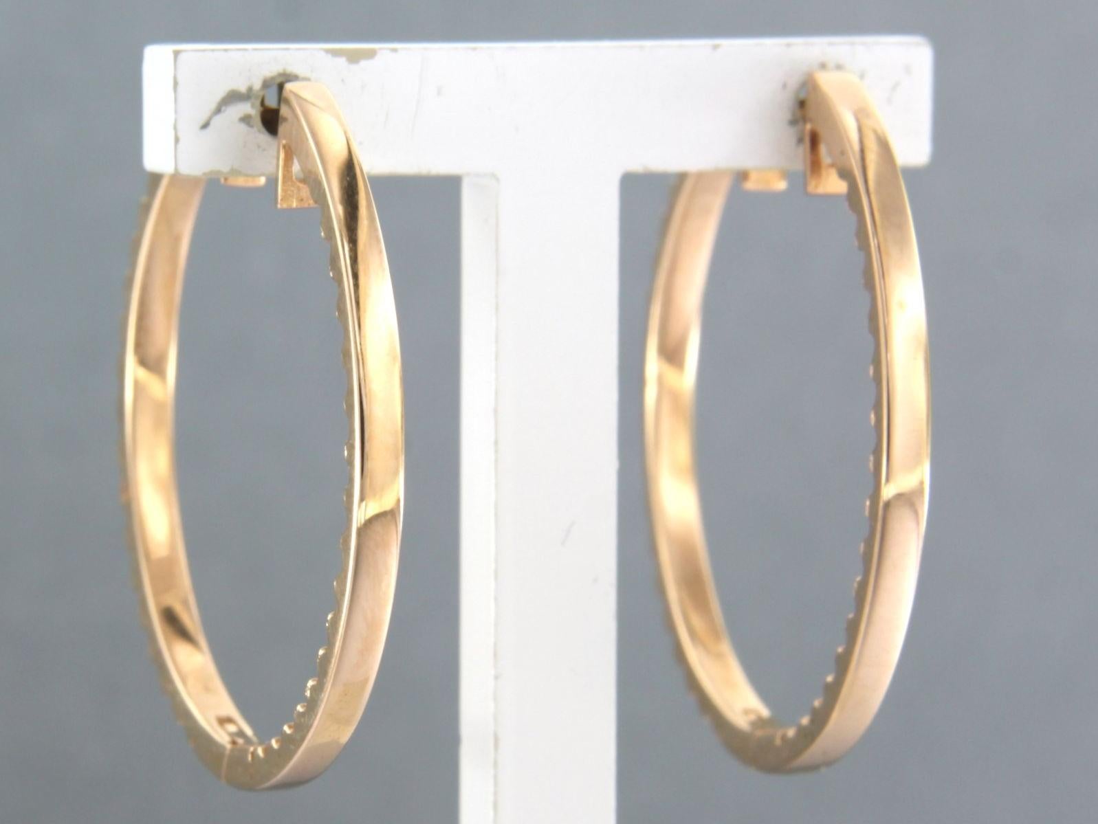 Hoop Earrings set with diamonds 18k pink gold For Sale at 1stDibs