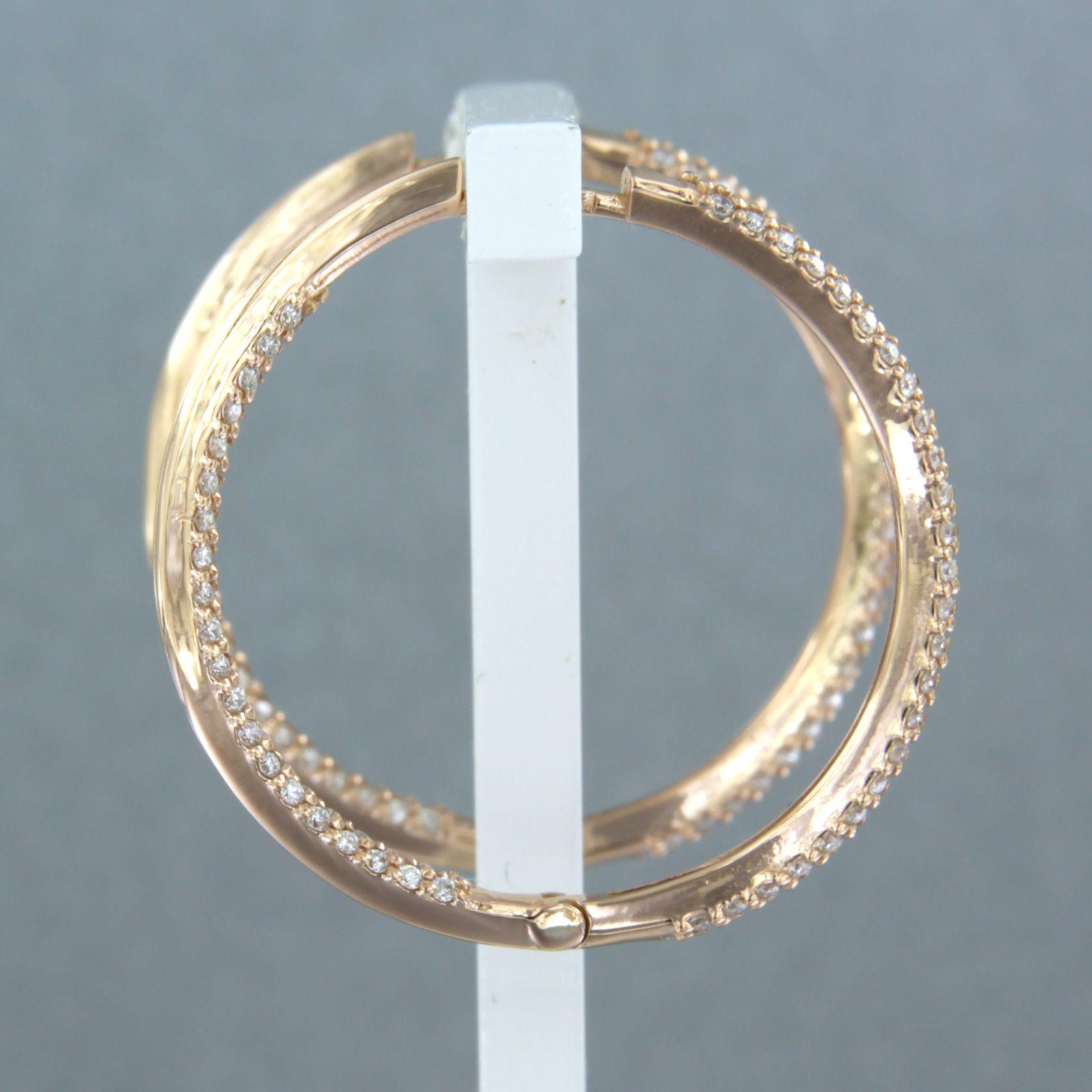 Hoop Earrings set with diamonds 18k pink gold For Sale at 1stDibs