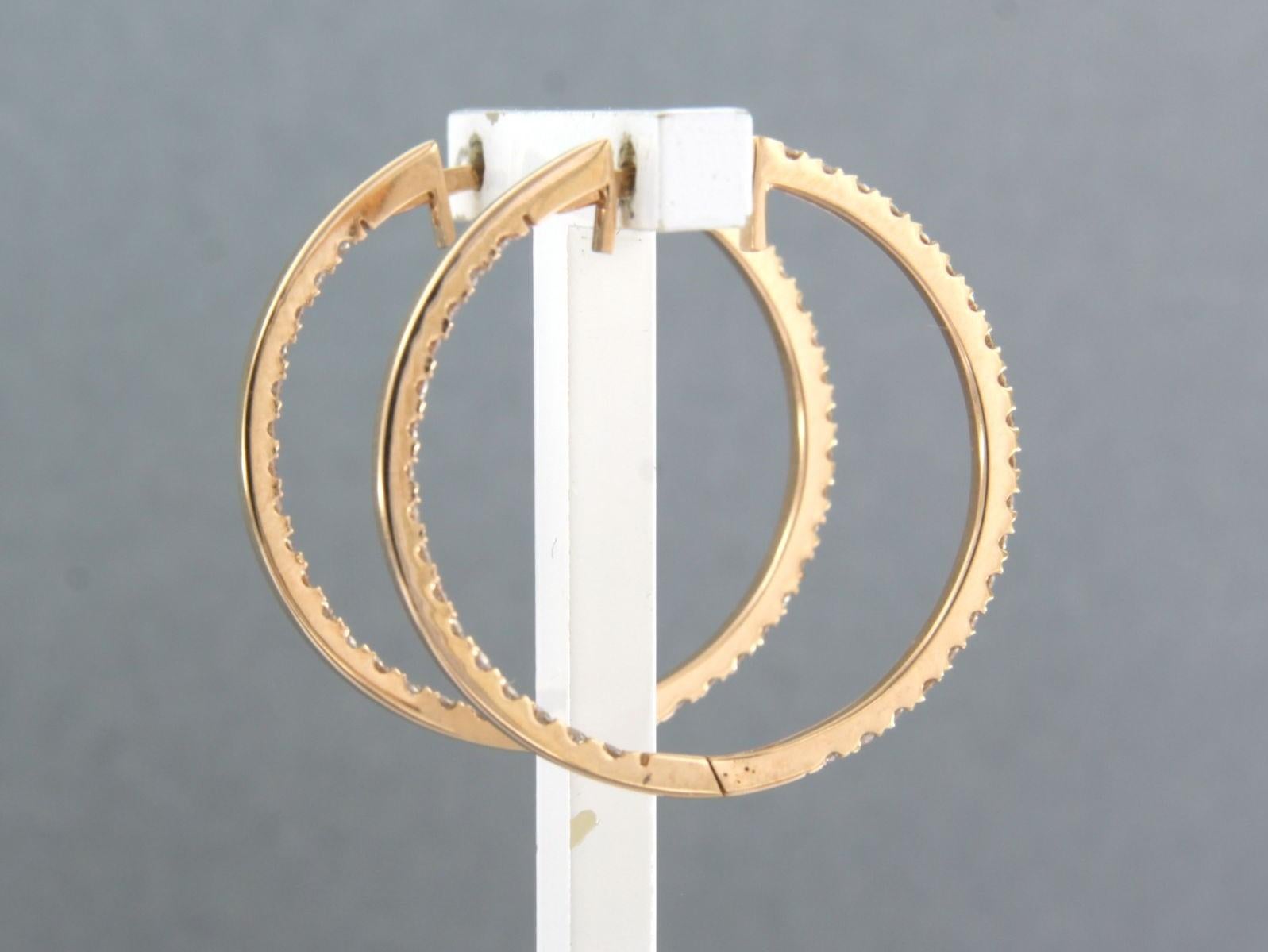 Hoop Earrings set with diamonds 18k pink gold For Sale at 1stDibs