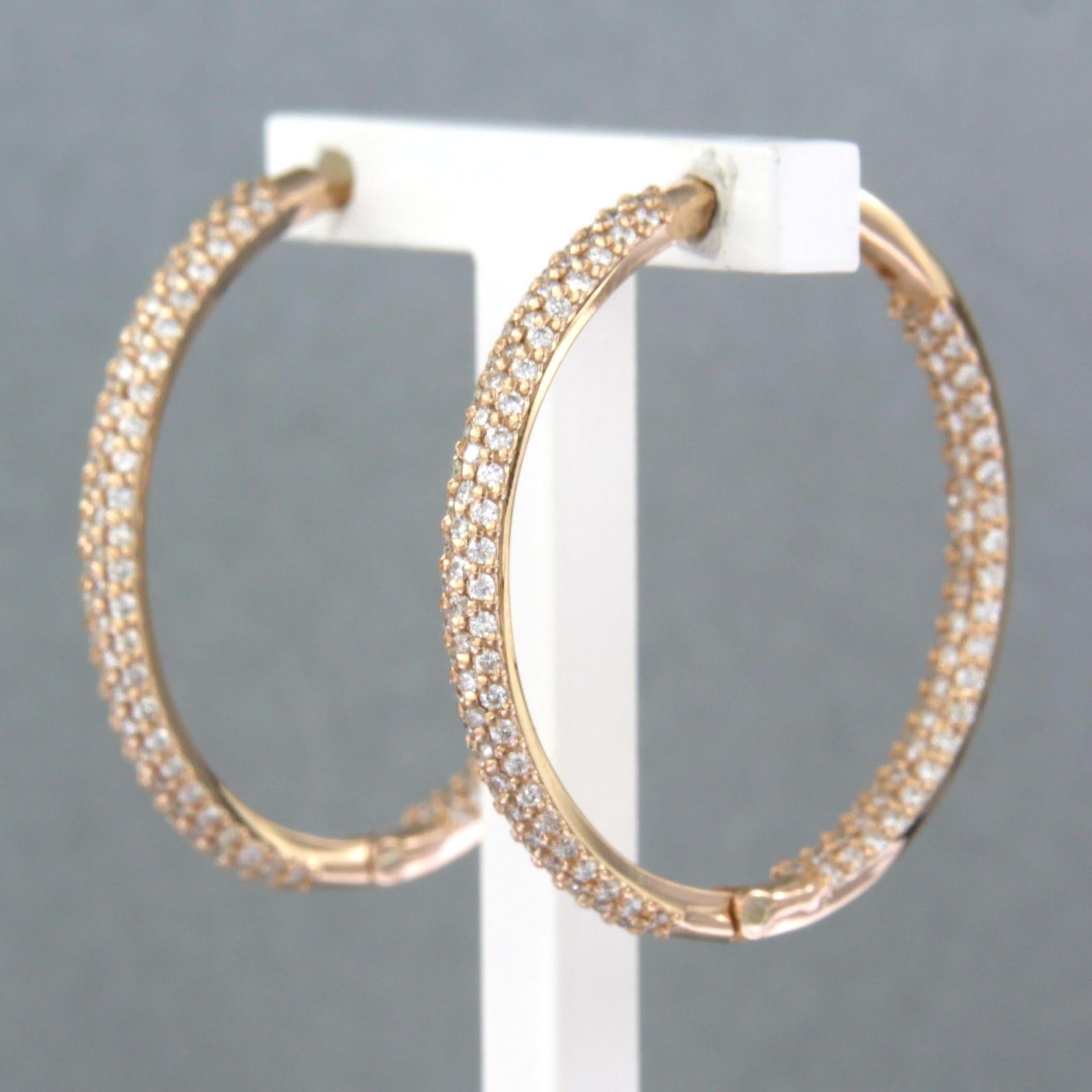 Hoop Earrings set with diamonds 18k pink gold For Sale at 1stDibs