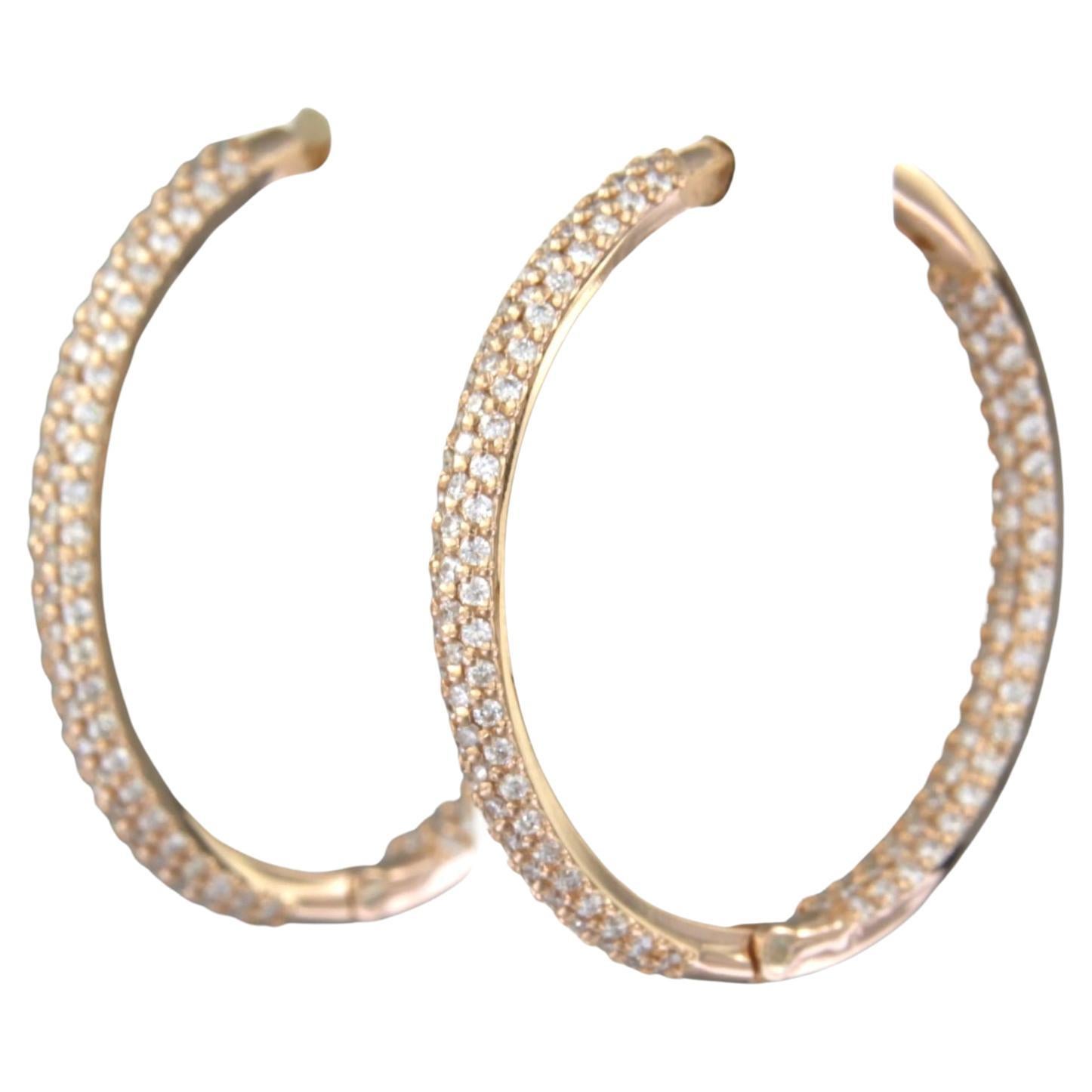 Hoop Earrings set with diamonds 18k pink gold For Sale at 1stDibs