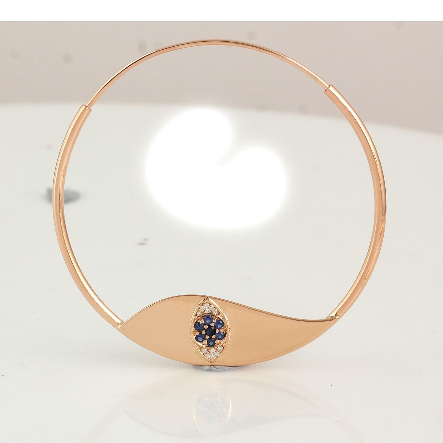 Hoop Earrings With Blue Sapphire and Diamond Evil Eye Made In 18K Rose Gold For Sale at 1stDibs