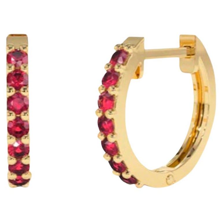 Hoop Earrings with Rubies, Huggy Hoop Ruby Earrings in 14 Karat Gold ...