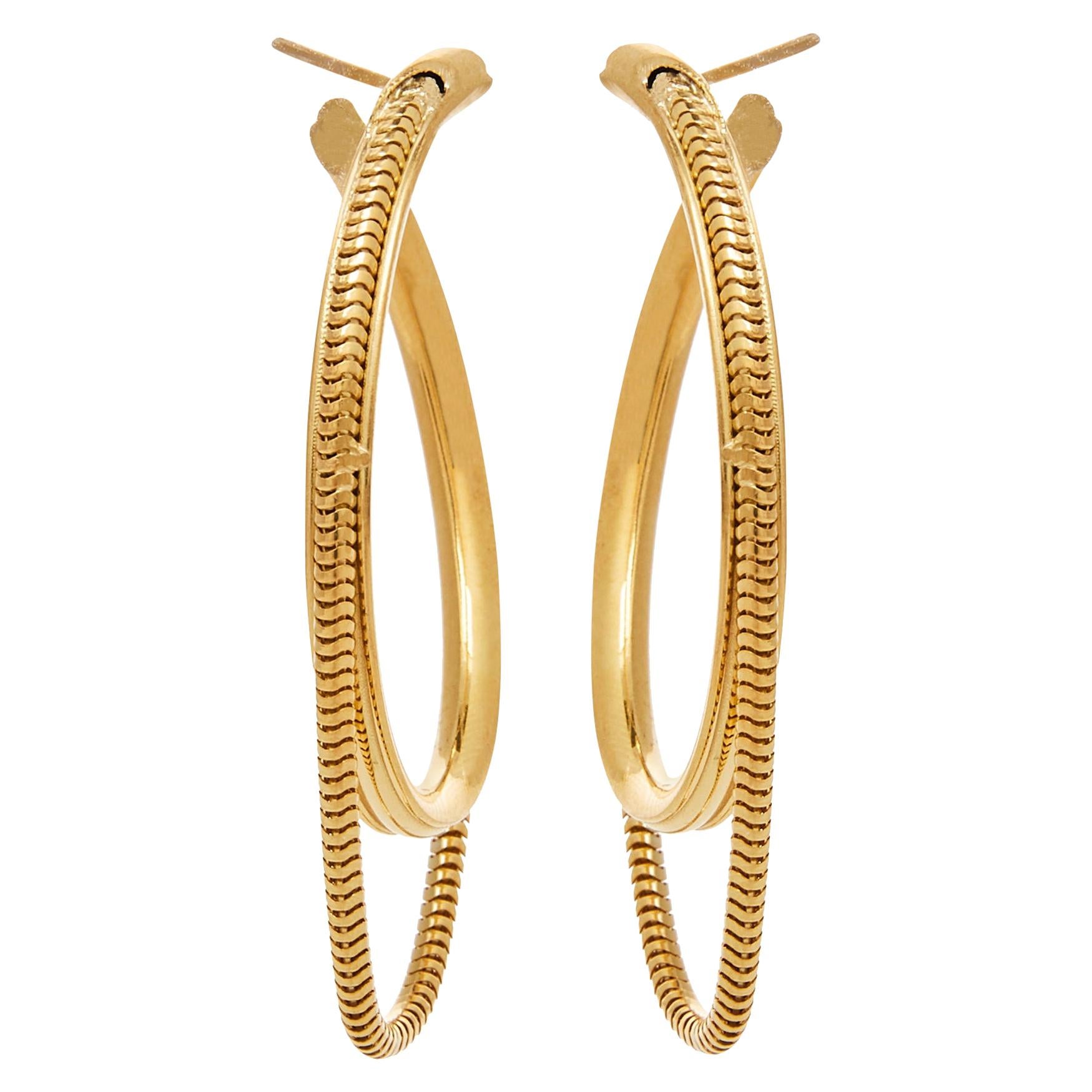 Hoops Medium Minimal Round with Snake Chain 18kGold-Plated Silver Greek ...