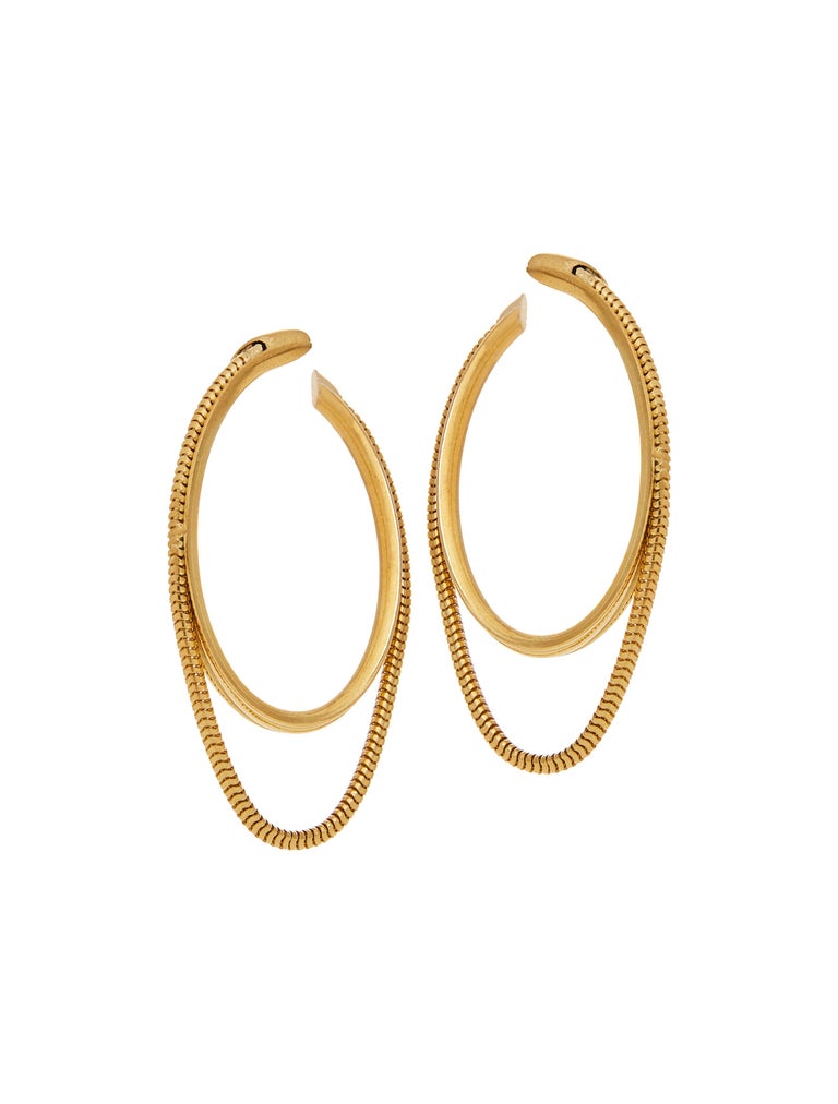 Hoops Medium Minimal Round with Snake Chain Gold-Plated Silver Greek ...