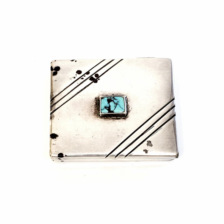 Hopi Native American Sterling Silver Turquoise Pill Trinket Box at 1stDibs