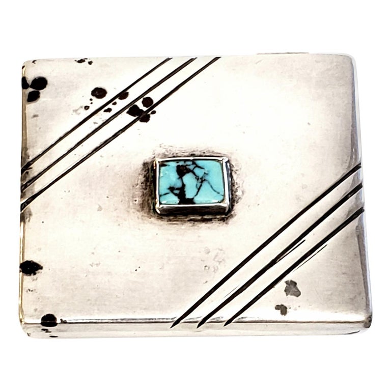 Hopi Native American Sterling Silver Turquoise Pill Trinket Box at 1stDibs