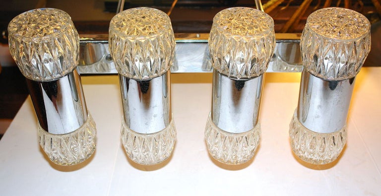 Horizontal Chrome and Glass Flush Light Fixture For Sale at 1stDibs