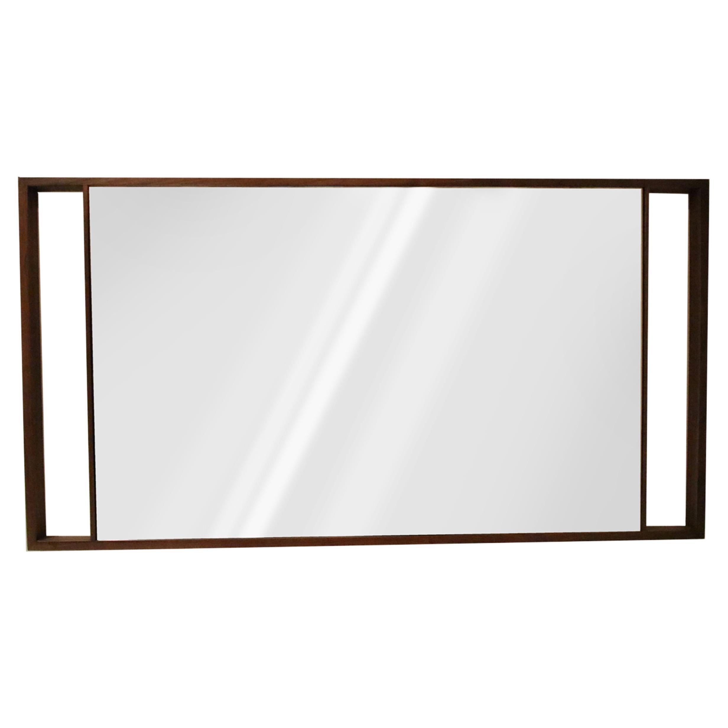 Horizontal Rectangular Mirror With Walnut Wood Frame And Decorative ...