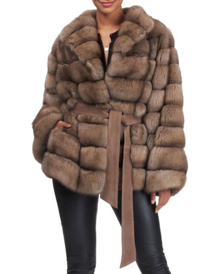 Horizontal Russian Sable Jacket with Suede Belt size S For Sale at 1stDibs
