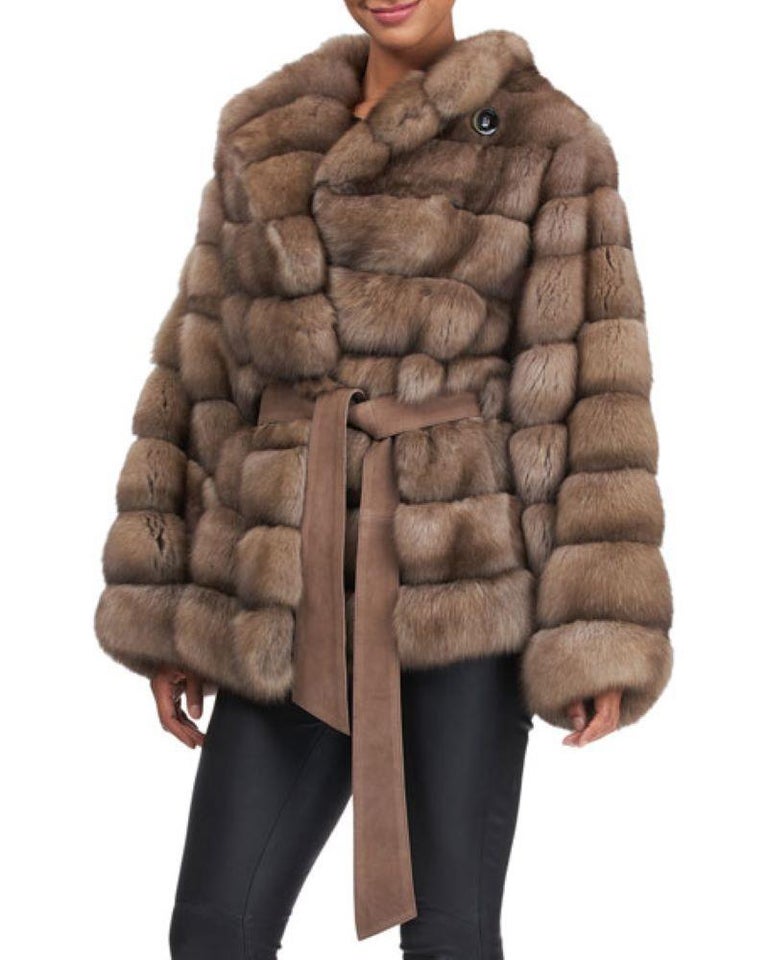 Horizontal Russian Sable Jacket with Suede Belt size S For Sale at 1stDibs