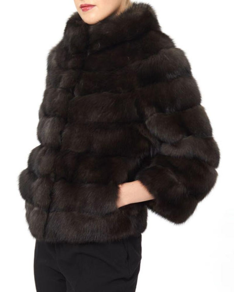 Horizontal Russian Sable Stand-Collar Jacket size XS For Sale at 1stDibs