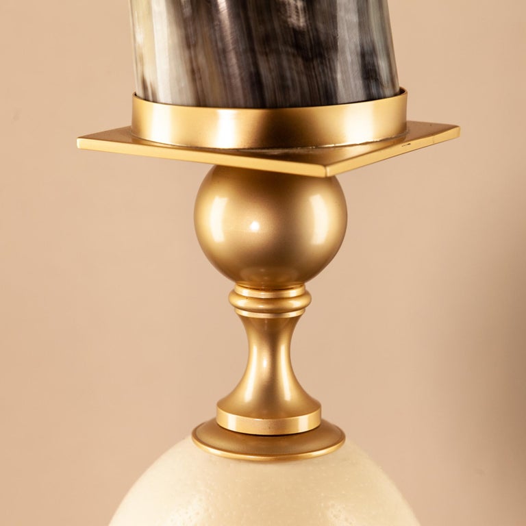 Horn and Ostrich Eggshell Table Top Accessory Polished Solid Brass ...