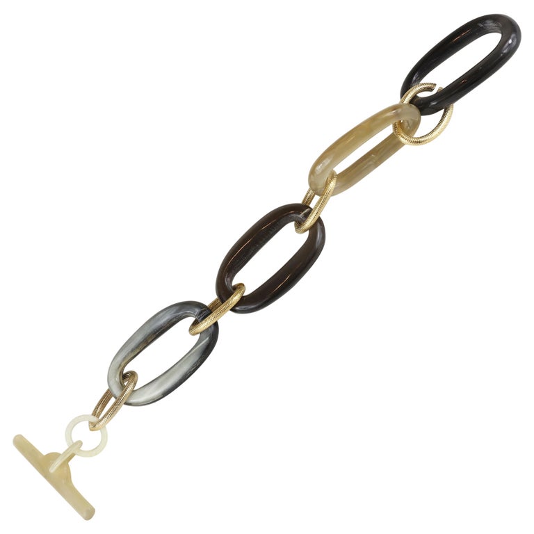 Moo Moo Designs Horn Oval Bracelet with Gold Links For Sale at 1stDibs