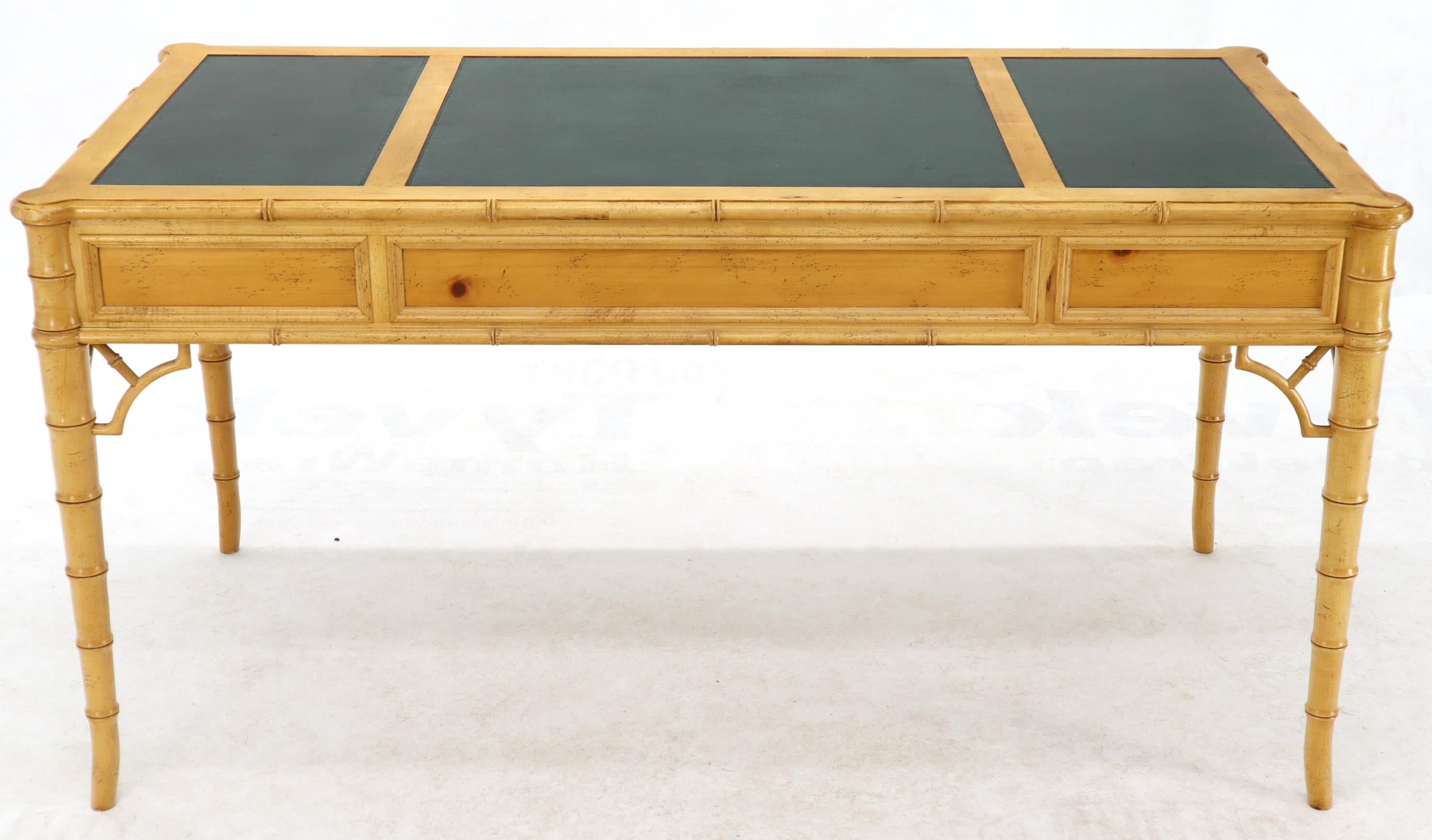 Horn Shape Leg Faux Burnt Bamboo Green Leather Top Desk by Baker For ...