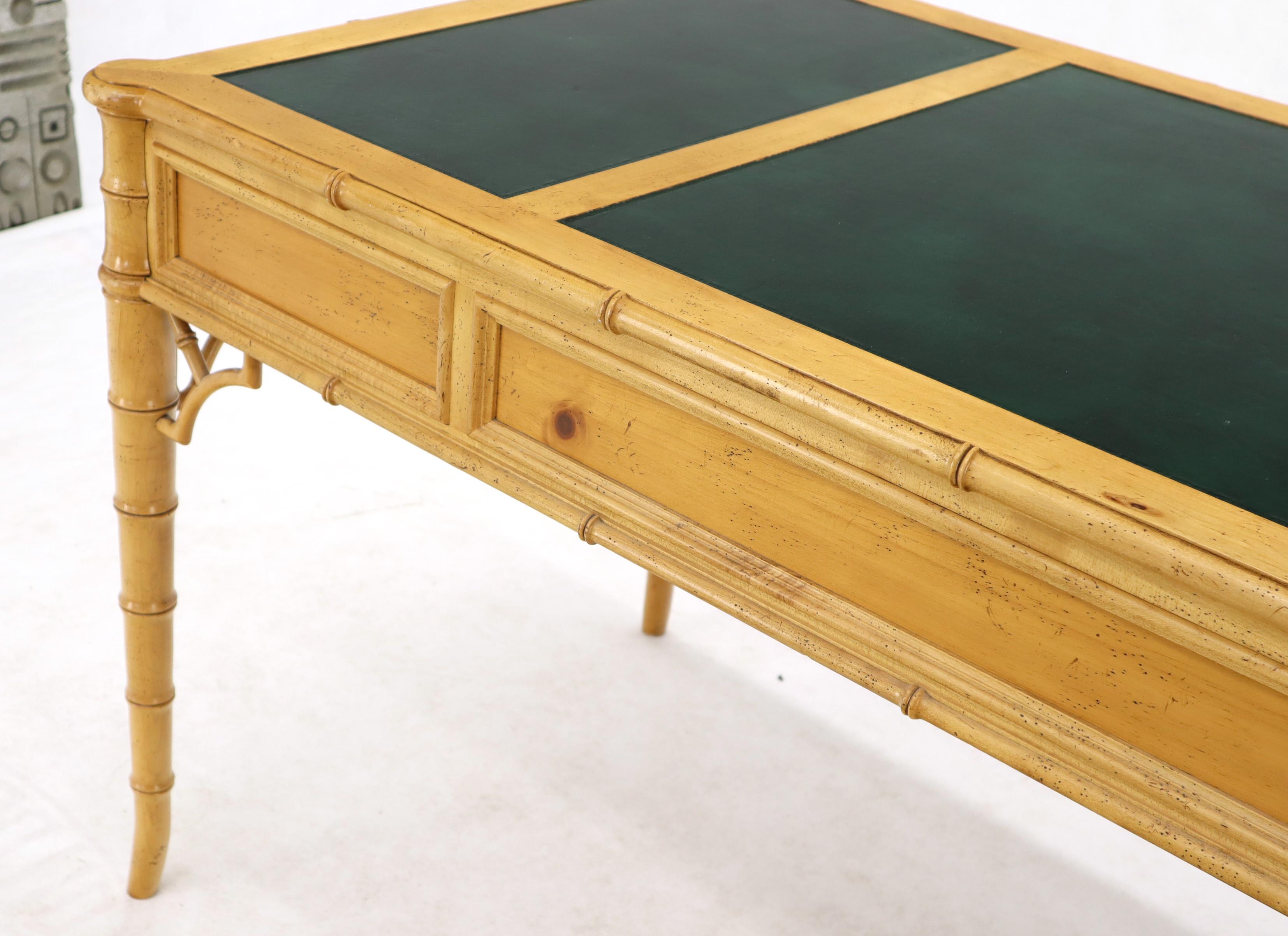 Horn Shape Leg Faux Burnt Bamboo Green Leather Top Desk by Baker For ...