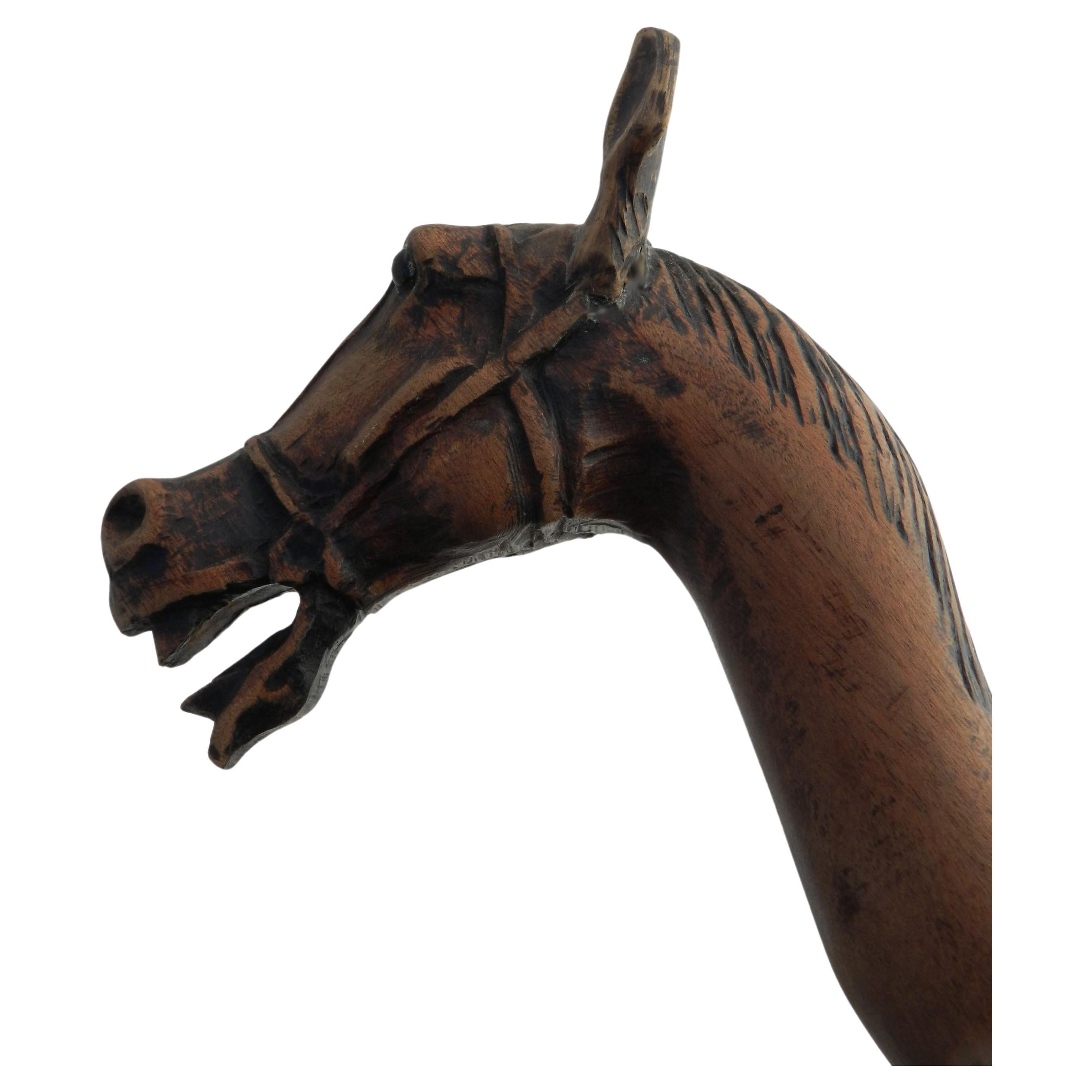 Horse Head Walking Stick Folk Art English Midcentury For Sale at 1stDibs