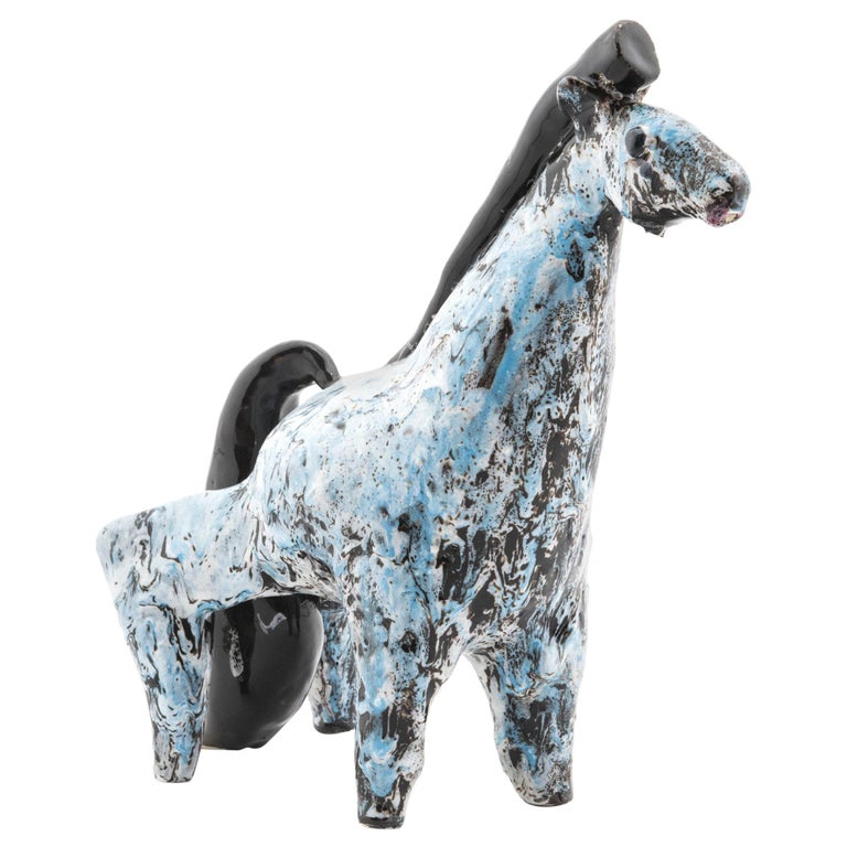 Horse in Glazed Ceramics by French Artist Henri Plisson, 1950s at 1stDibs