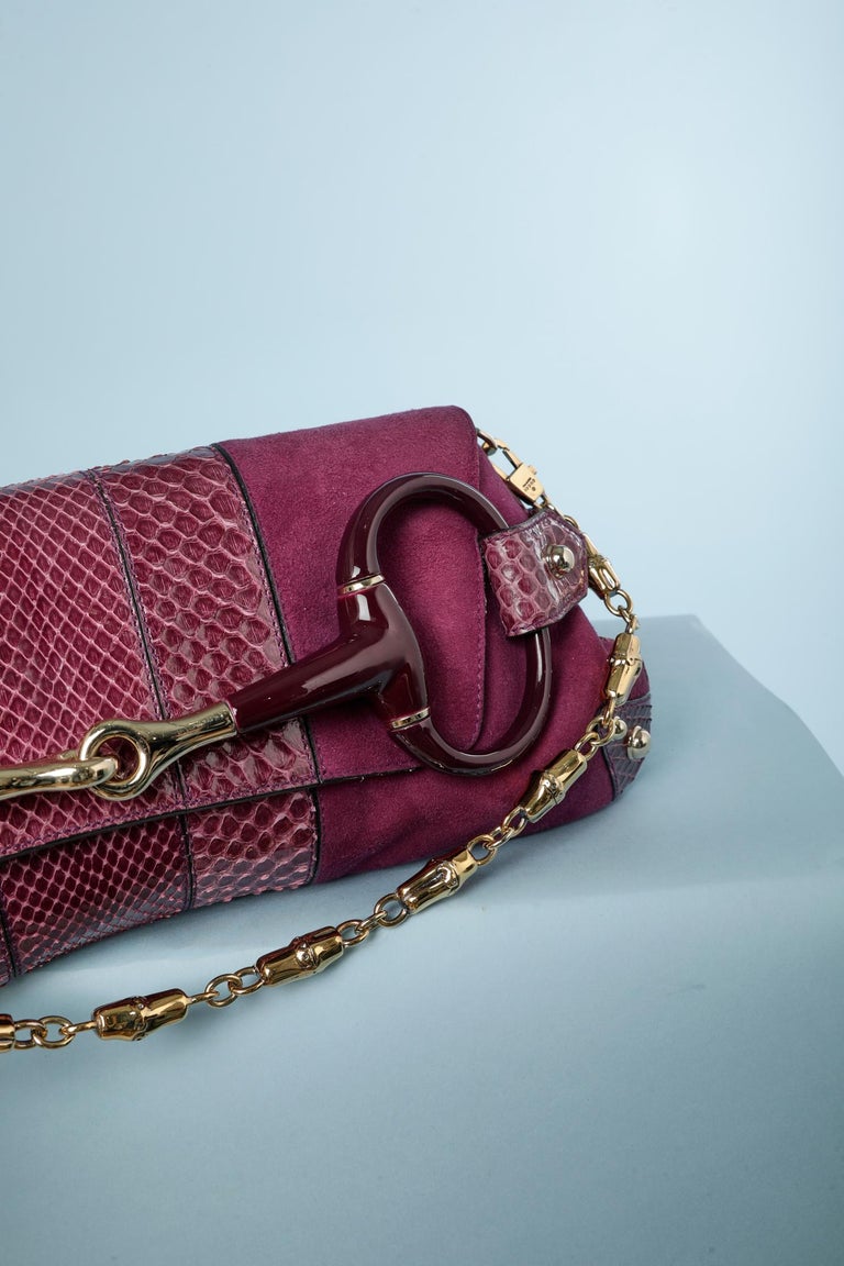 Horsebit purple suede and python chain clutch bag Gucci by Tom Ford For ...