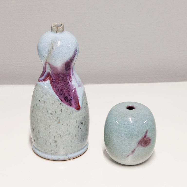 Horst Kerstan Blue Red Bottle Vase, 1980s For Sale at 1stDibs