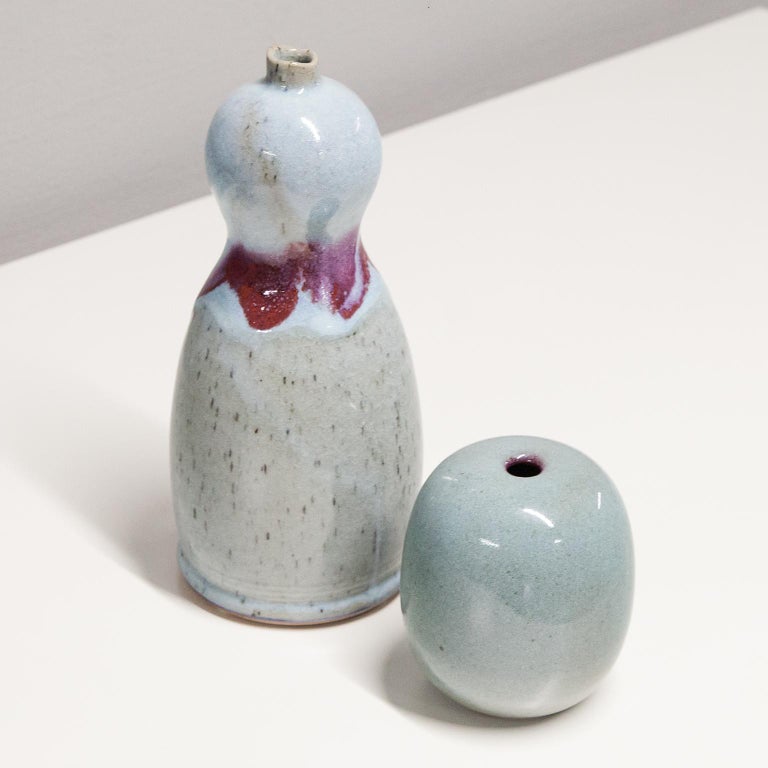 Horst Kerstan Blue Red Bottle Vase, 1980s For Sale at 1stDibs