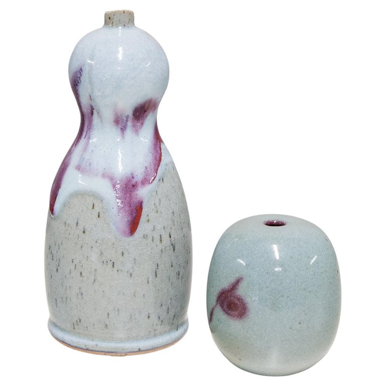 Horst Kerstan Blue Red Bottle Vase, 1980s For Sale at 1stDibs