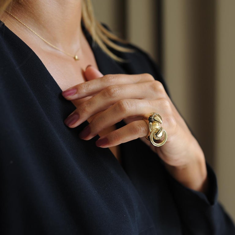 Customizable Horus Diamond Ego Pincher 18k Yellow Gold Cocktail Ring ...