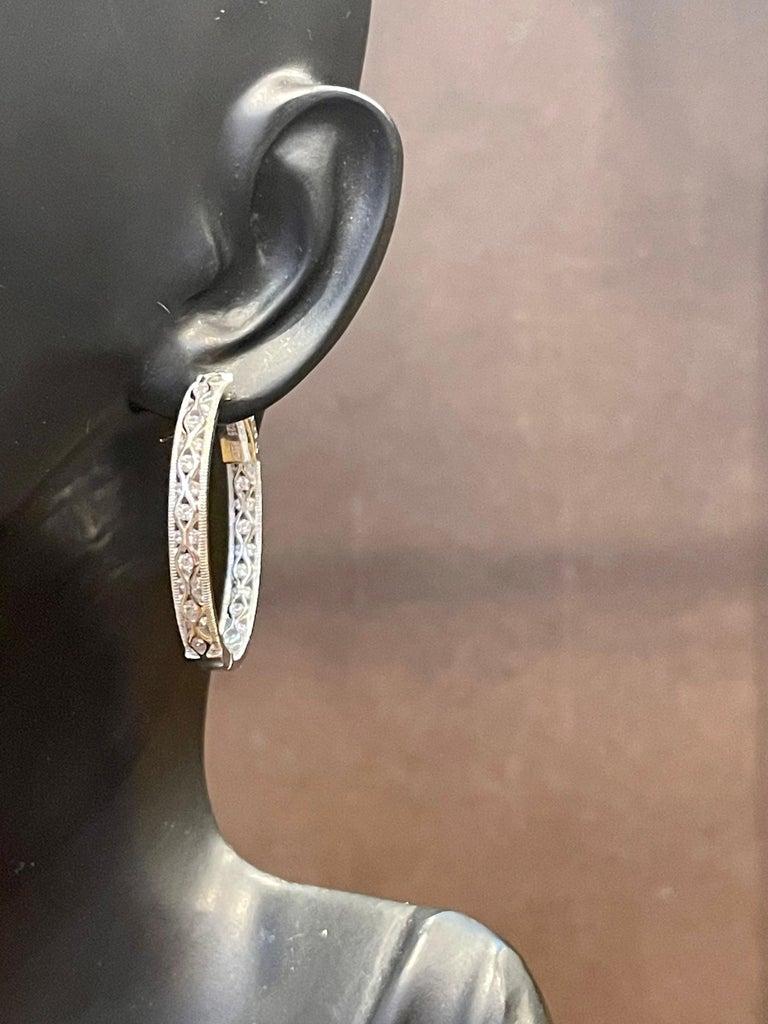 Hot Fashionable 1.2 Inch Inside Out Hoops in Sterling Silver and Cubic ...