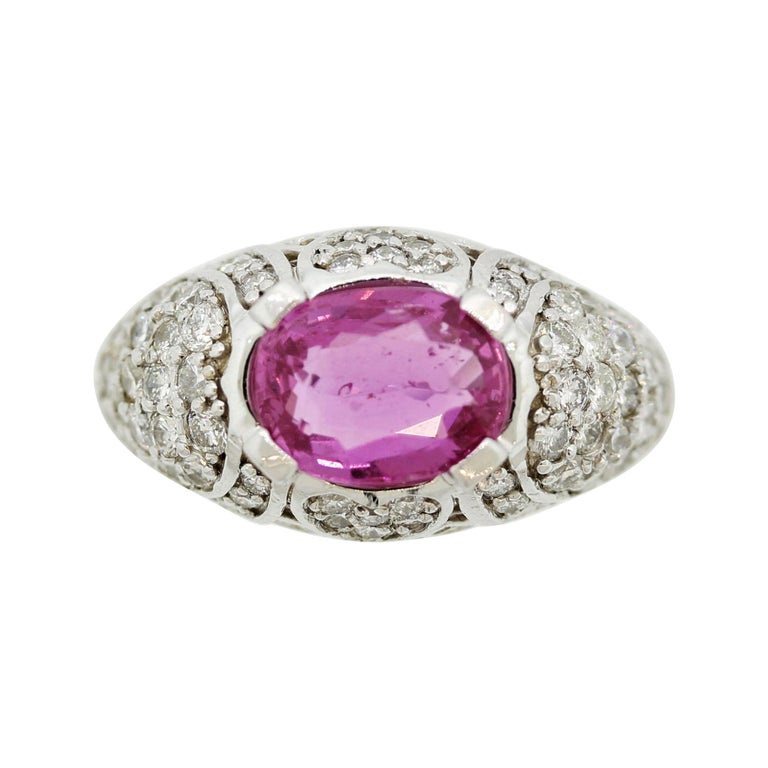 Hot-Pink Sapphire Diamond Gold “Heart-Motif” Ring For Sale at 1stDibs