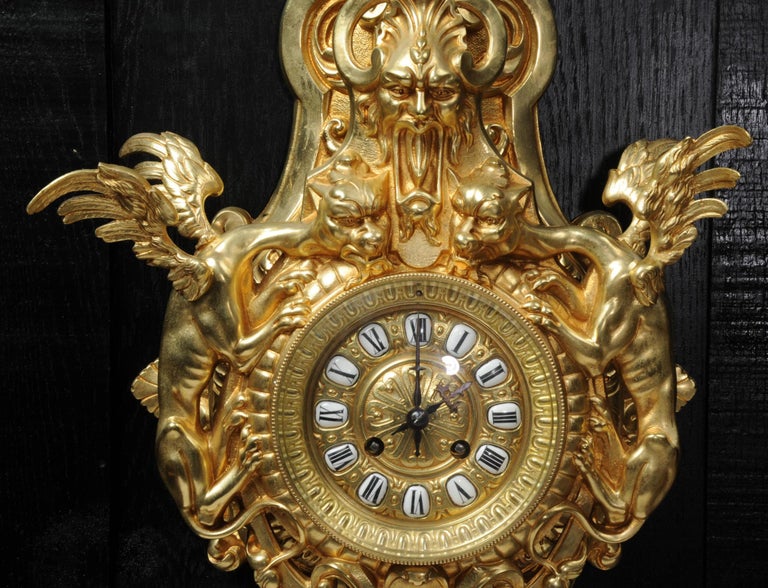 Hounds of the Devil, Antique French Gothic Gilt Bronze Cartel Wall ...